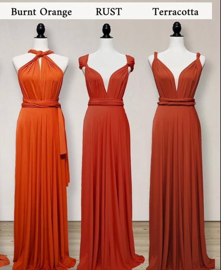 CBD020 Chiffon Terracotta Halter Copper Bridesmaid Dress