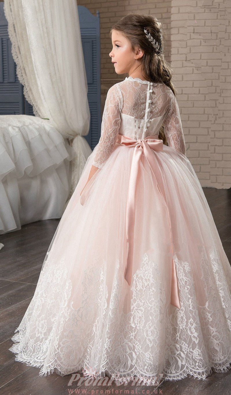 Jewel 3/4 Length Sleeve Candy Pink Kids Prom Dress CHK002