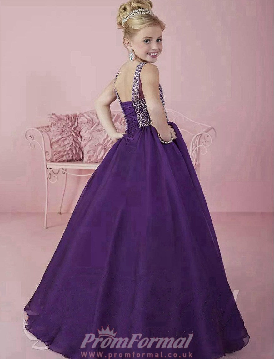 Beading Purple Kids Prom Dress CHK008