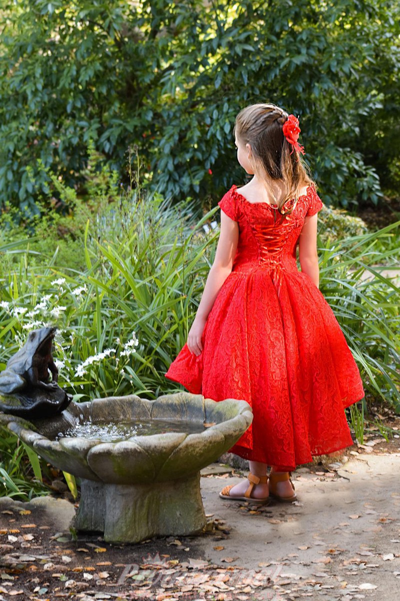 Red High Low Lace Kids Prom Dress CHK055