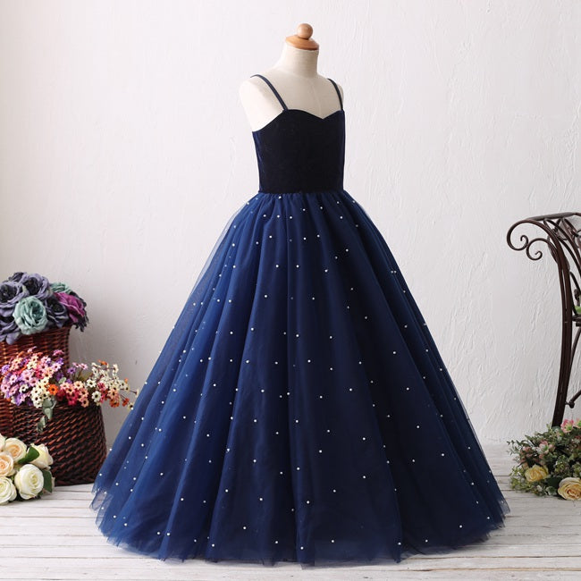 Navy Straps Kids Prom Dress BDHT23